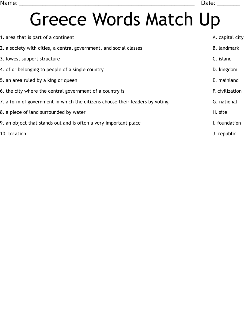 Greece Words Match Up Worksheet WordMint greece-words-match-up-worksheet-wordmint