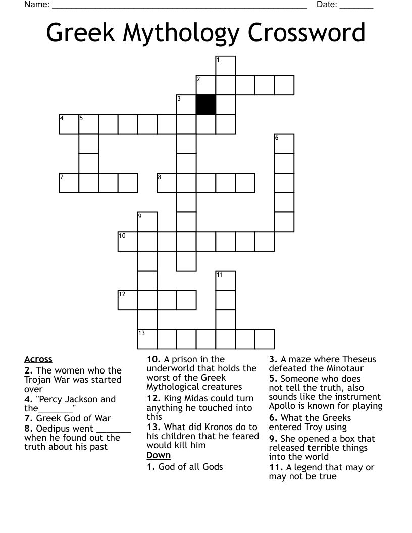 Greek Mythology Crossword - WordMint