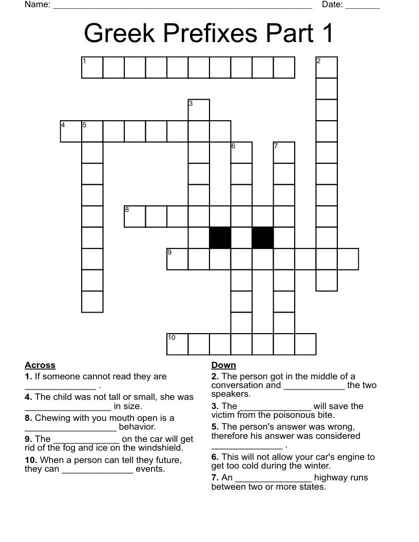 Greek Prefixes Part 1 Crossword - WordMint