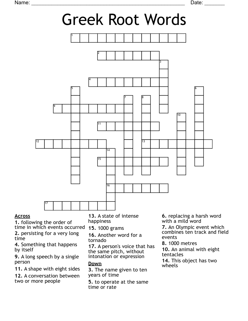 Greek Root Words Crossword - WordMint