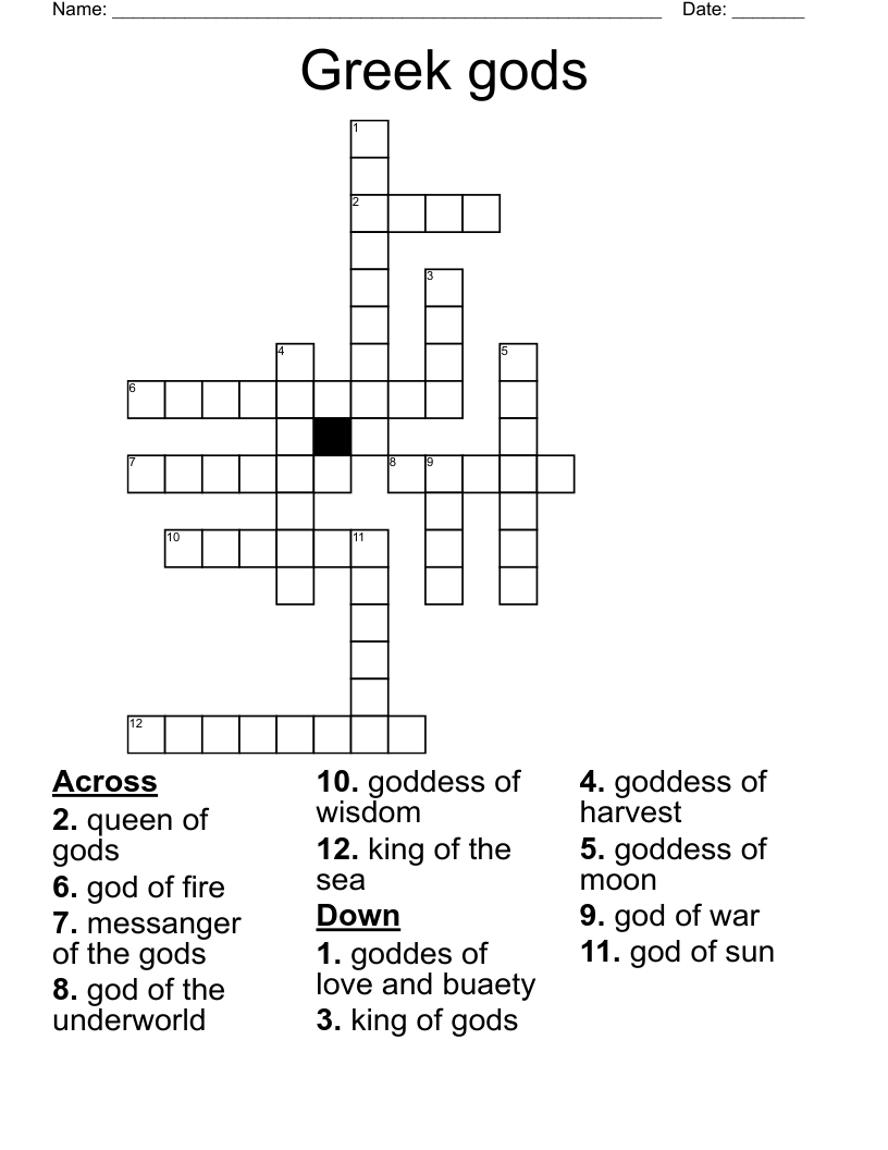 Greek gods Crossword - WordMint