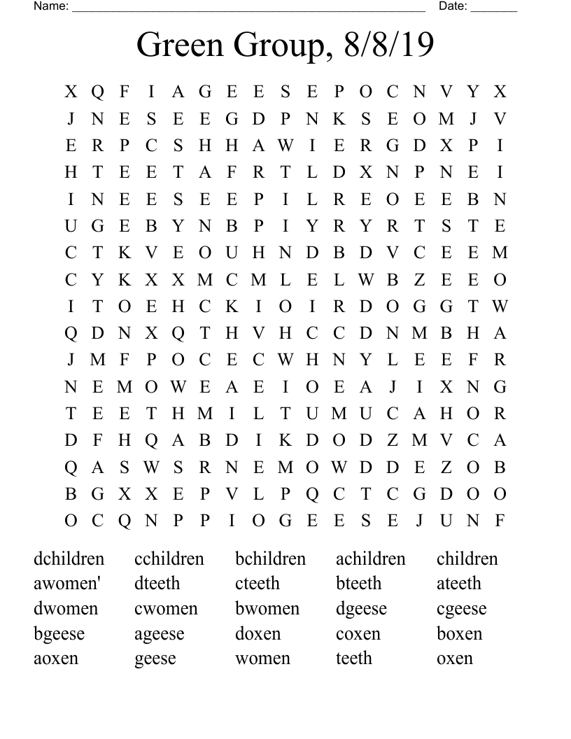 Green Group, 8/8/19 Word Search - WordMint