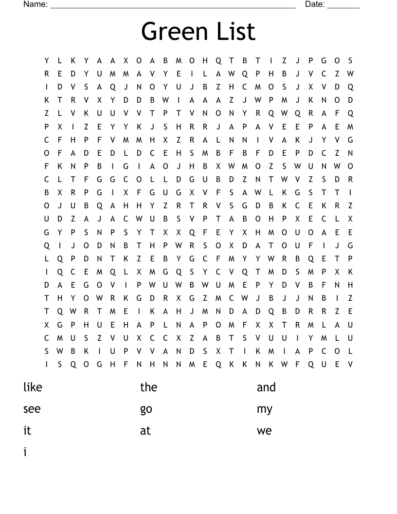 Green List Word Search - WordMint