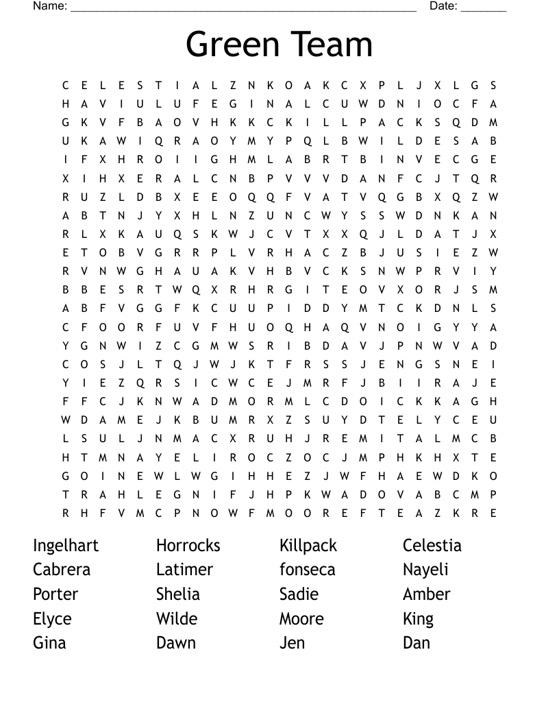 Green Team Word Search - WordMint