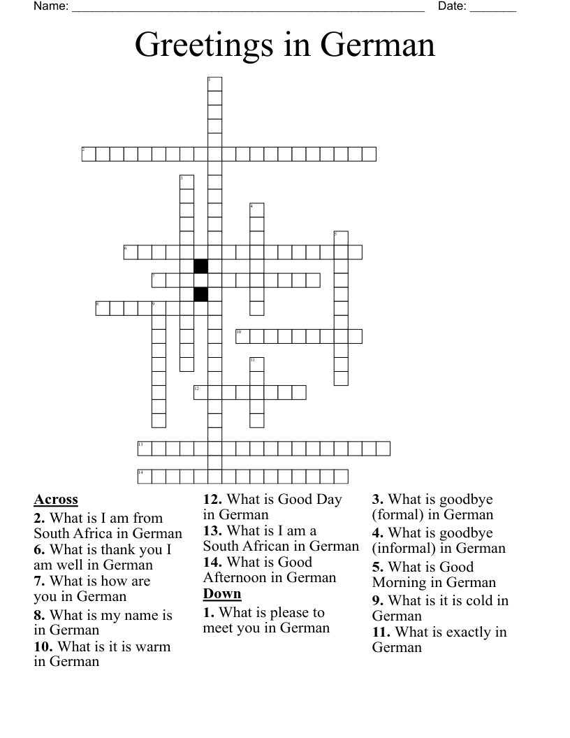 Greetings In German Crossword WordMint