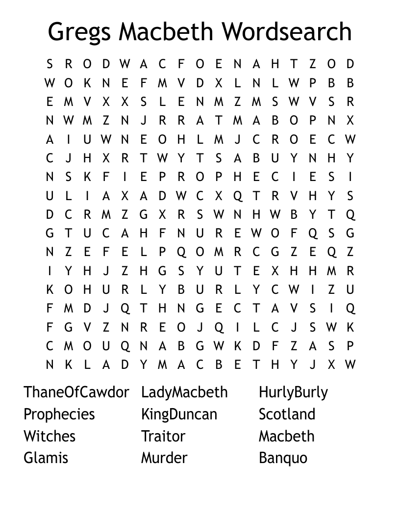 Gregs Macbeth Wordsearch - WordMint