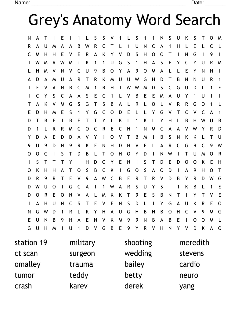 Greys Anatomy Word Search WordMint