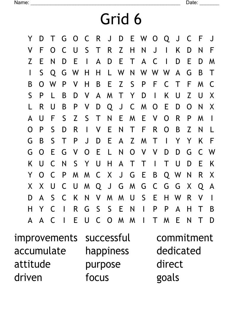 Grid 6 Word Search - WordMint