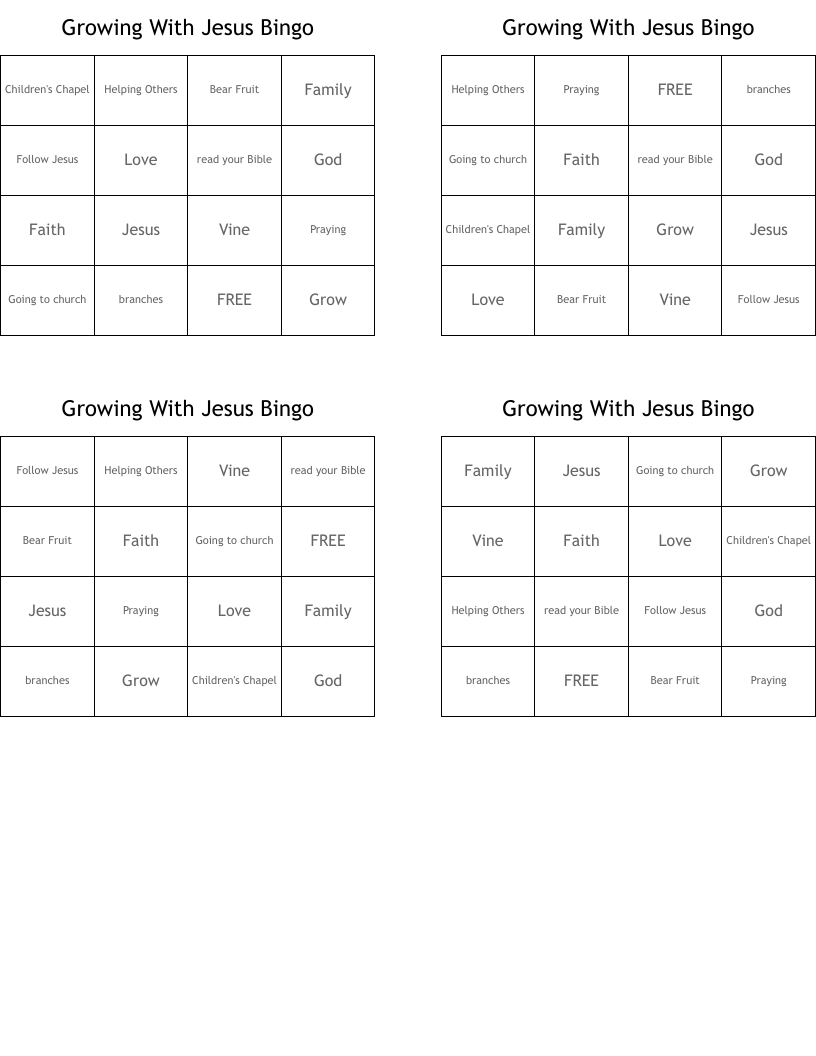 Growing With Jesus Bingo - WordMint