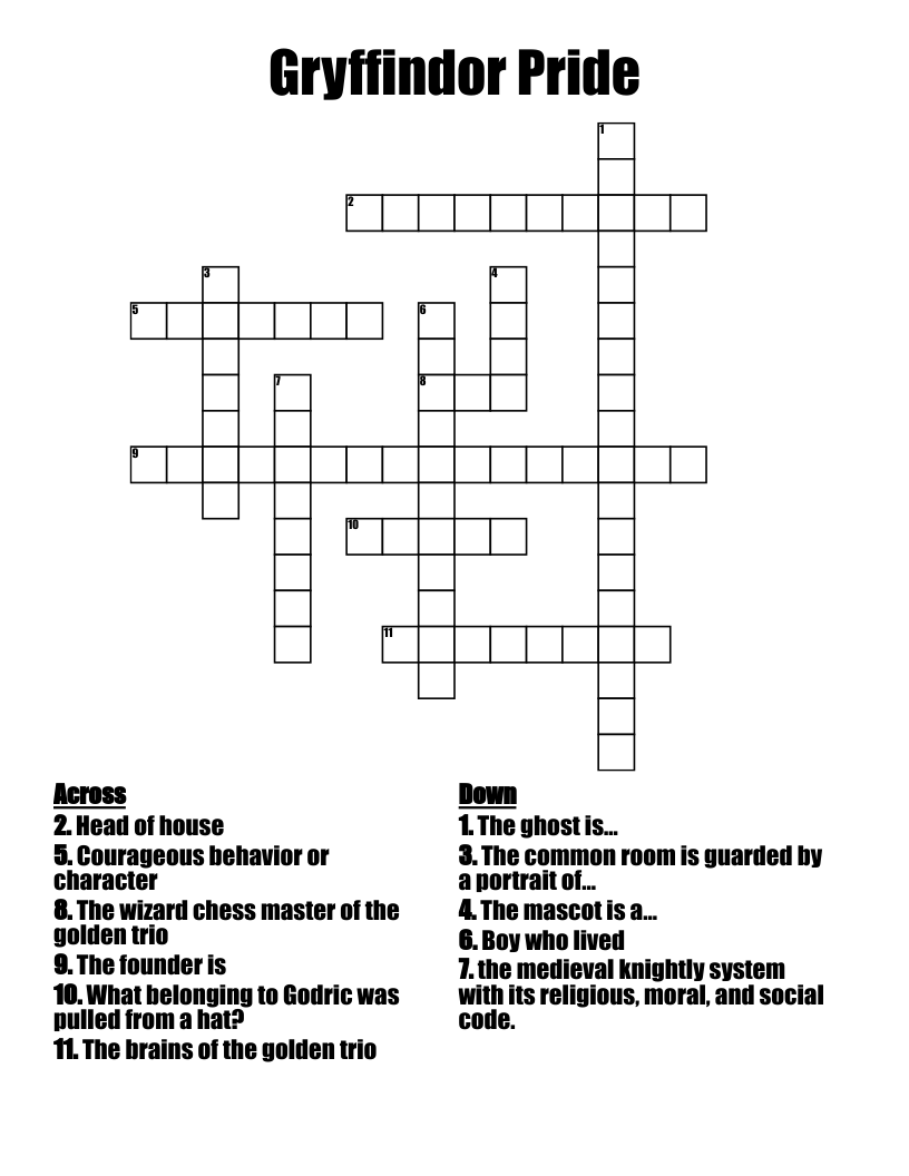 Gryffindor Pride Crossword - WordMint