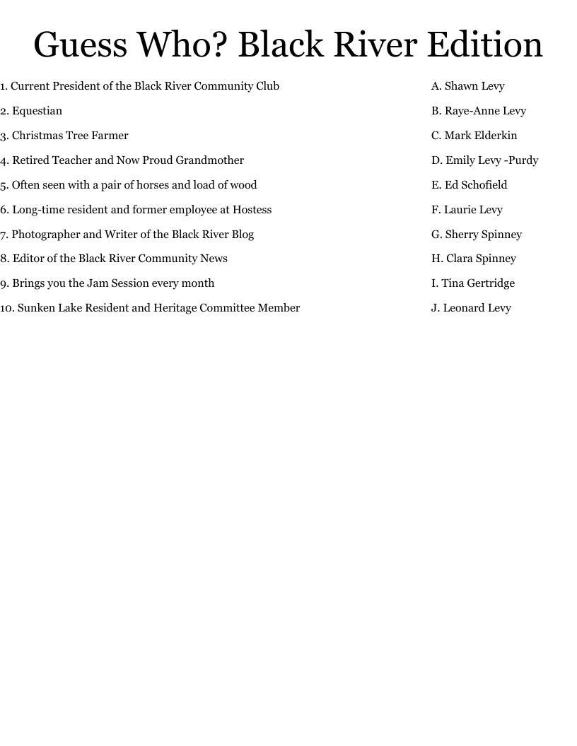 Guess Who? Black River Edition Worksheet - WordMint