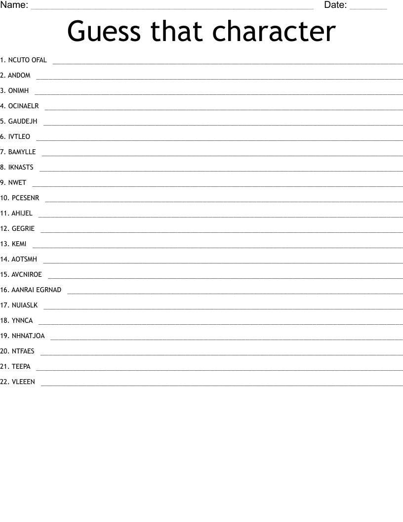 Guess that character Word Scramble - WordMint