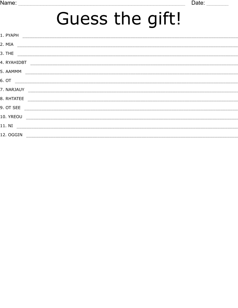 Guess the gift! Word Scramble - WordMint