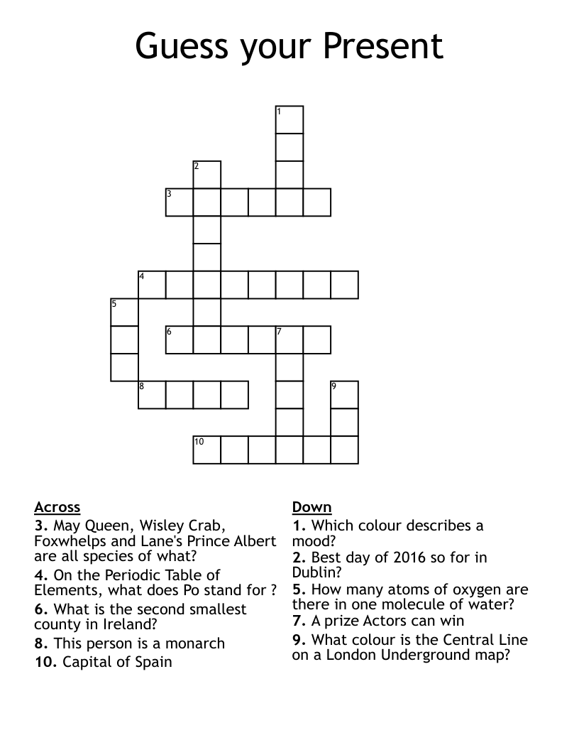Guess your Present Crossword - WordMint
