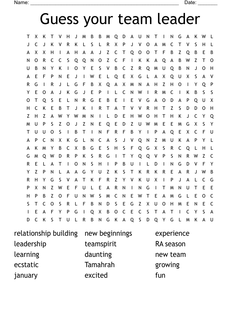 Guess your team leader Word Search - WordMint