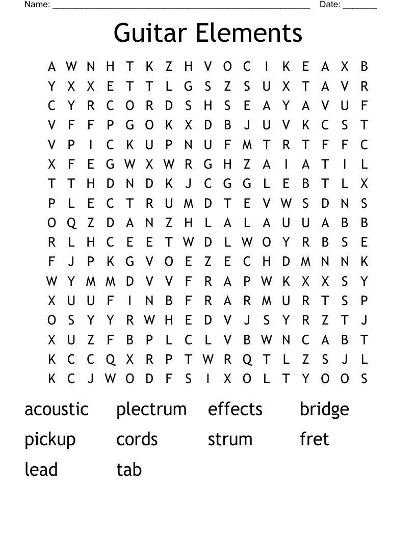 Guitar Elements Word Search - WordMint