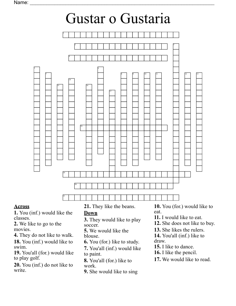 Gustar o Gustaria Crossword - WordMint
