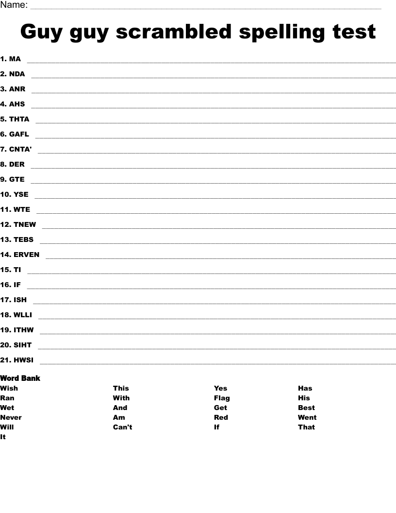 Guy guy scrambled spelling test - WordMint
