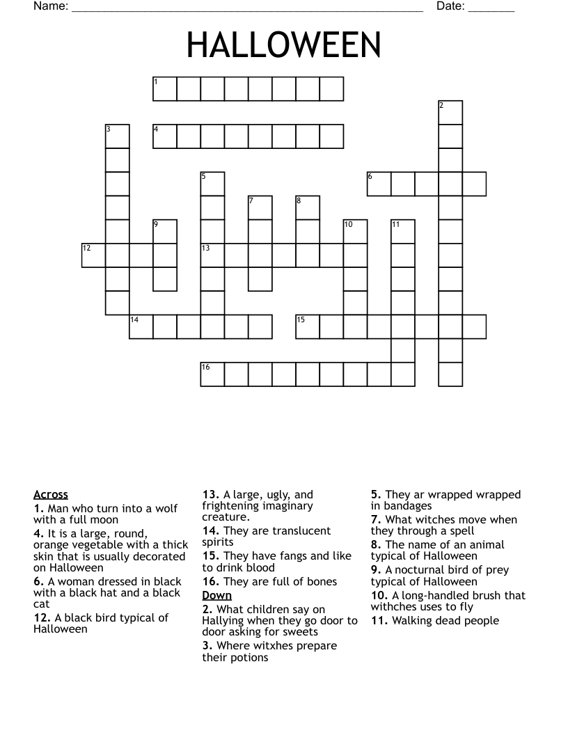 HALLOWEEN Crossword - WordMint