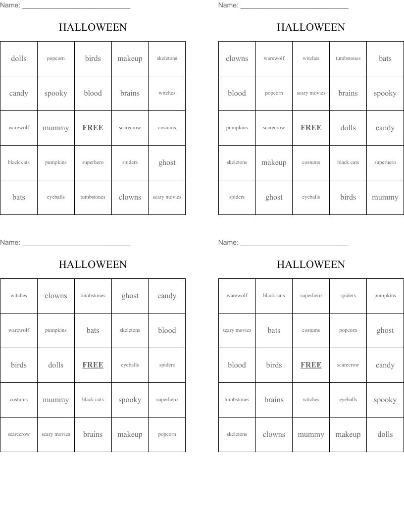 HALLOWEEN Bingo Cards - WordMint