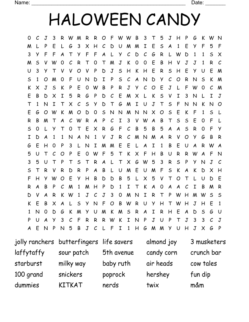 Types Of Candy Word Search WordMint