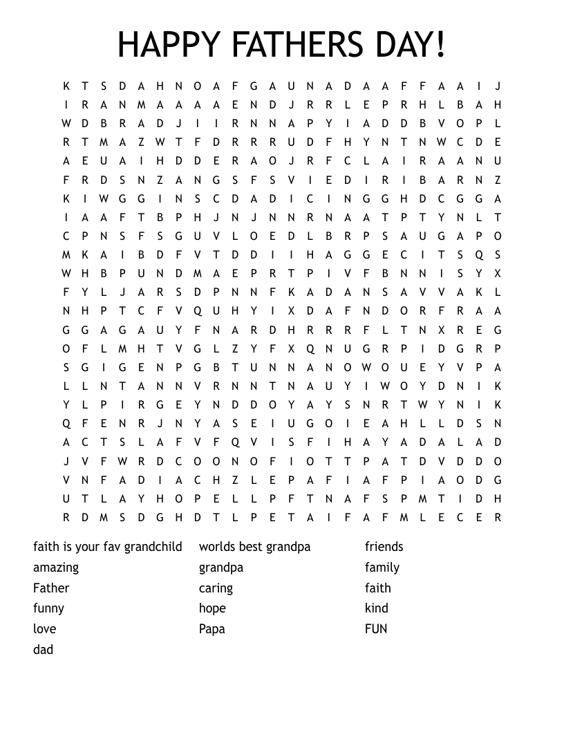 HAPPY FATHERS DAY Word Search WordMint