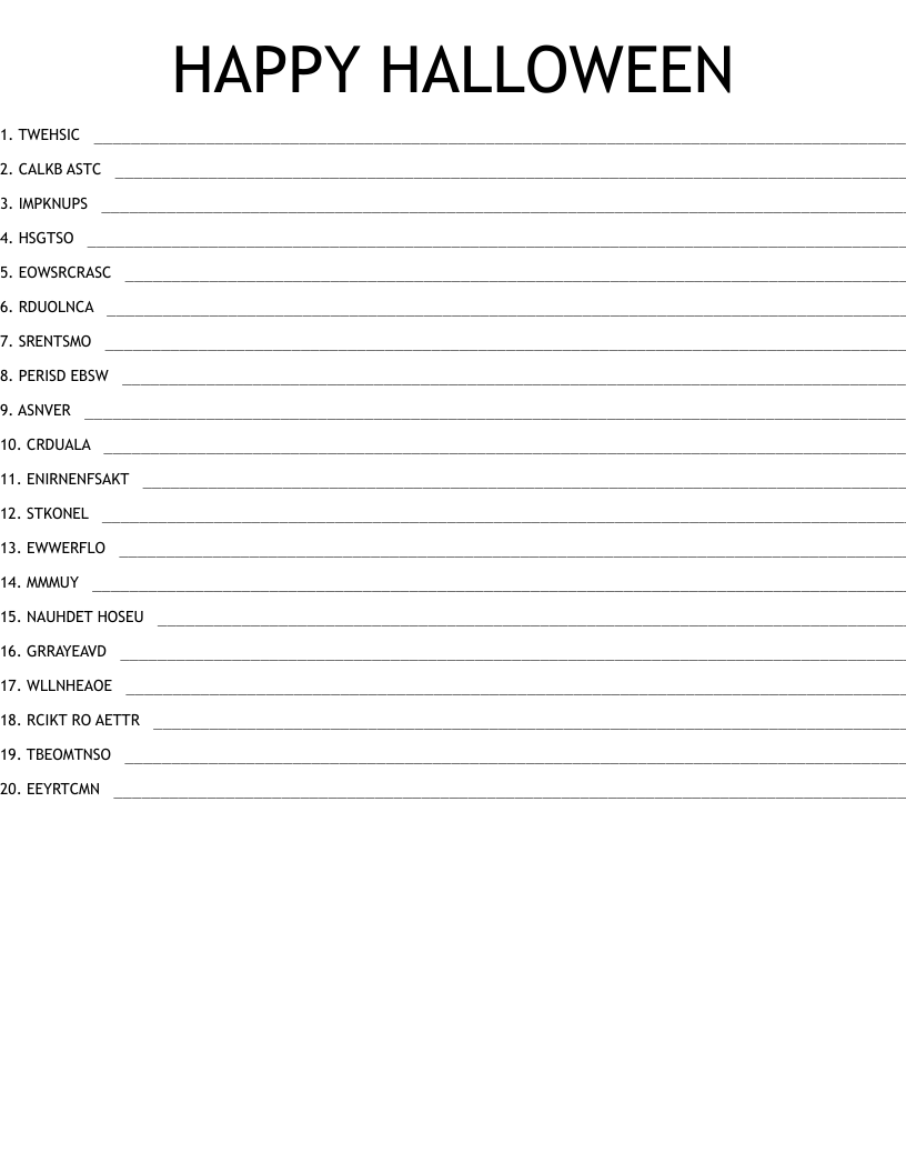 HAPPY HALLOWEEN Word Scramble - WordMint