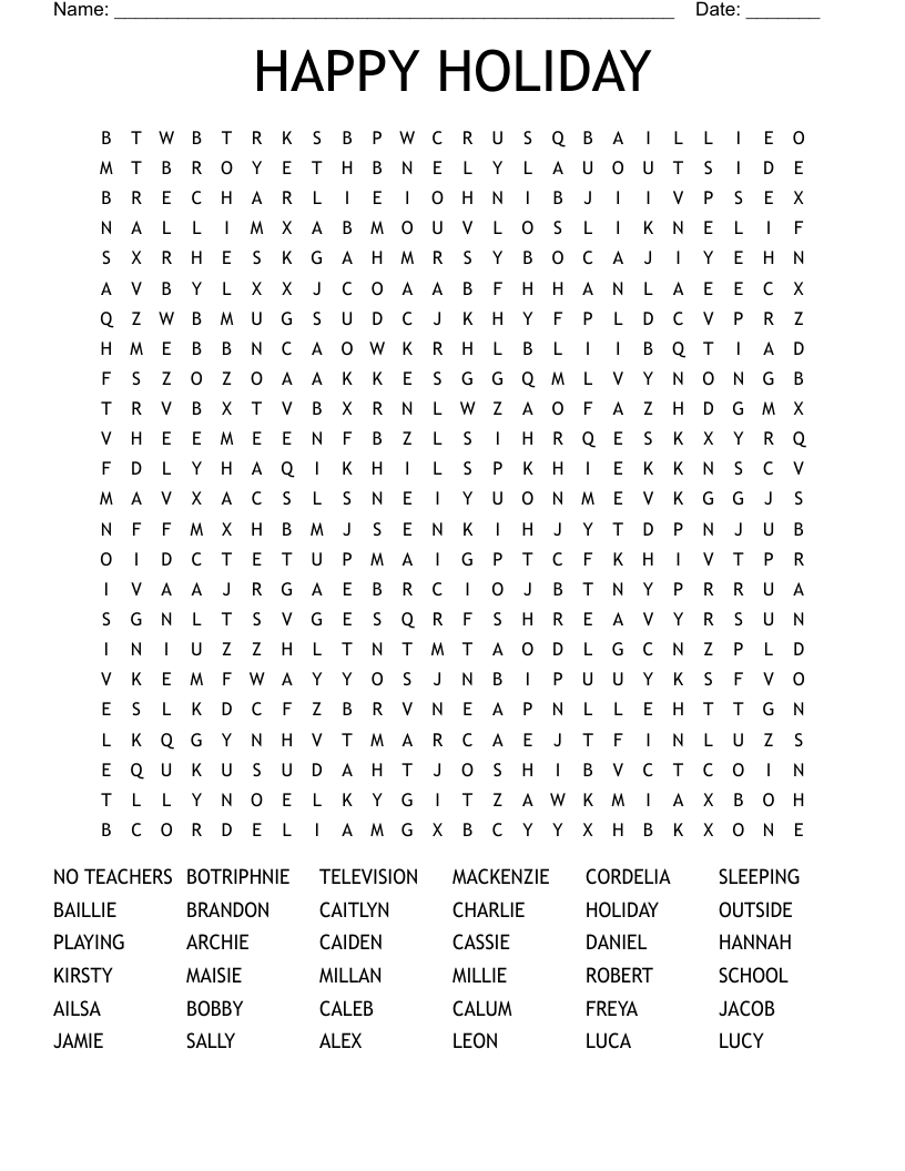 HAPPY HOLIDAY Word Search WordMint