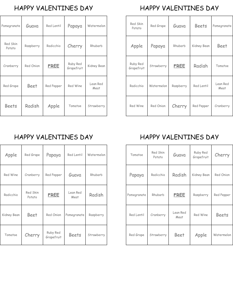 HAPPY VALENTINES DAY Bingo Cards - WordMint
