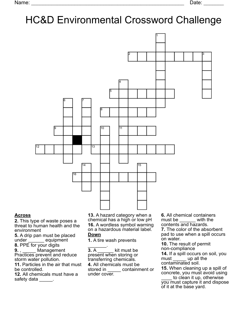 HC&D Environmental Crossword Challenge - WordMint