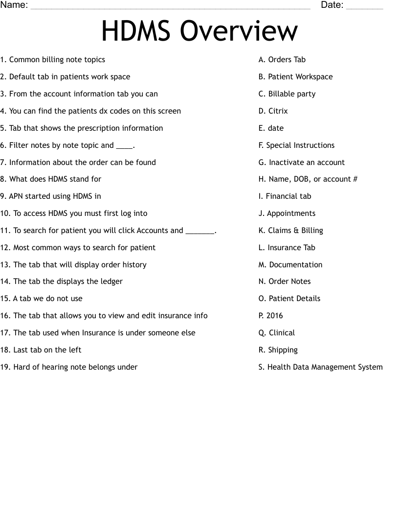 HDMS Overview Worksheet - WordMint