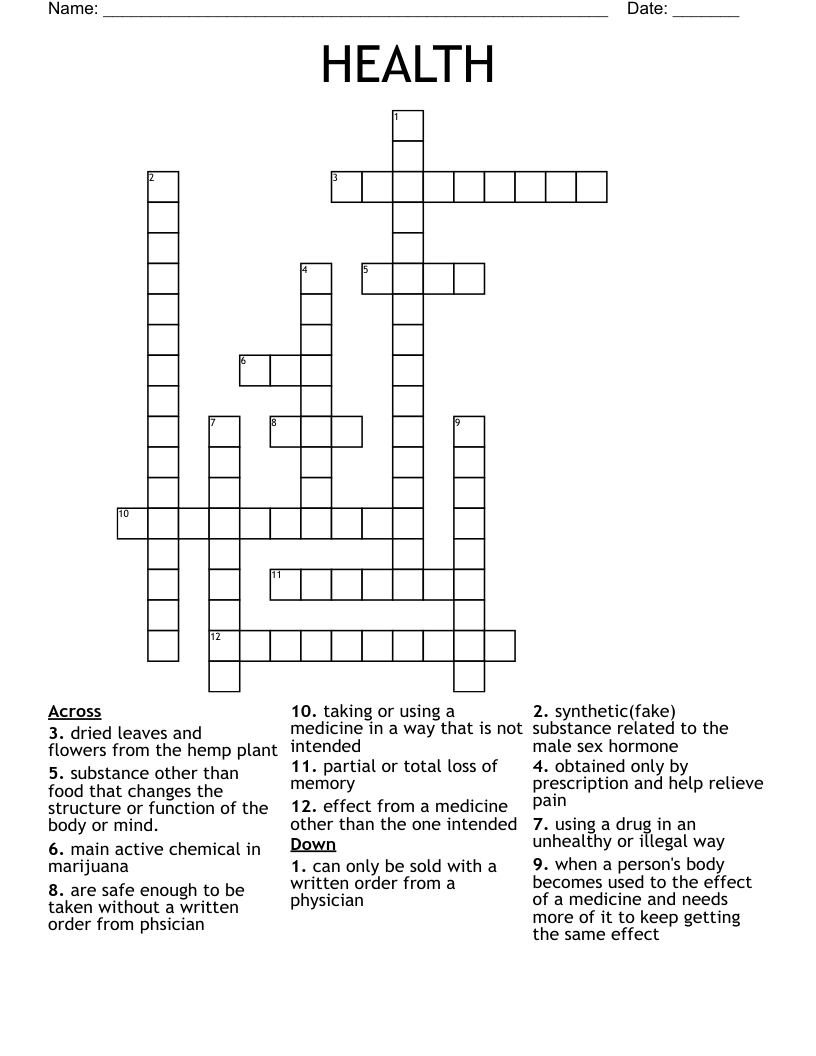 HEALTH Crossword - WordMint