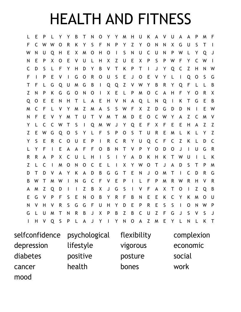 HEALTH AND FITNESS Word Search - WordMint