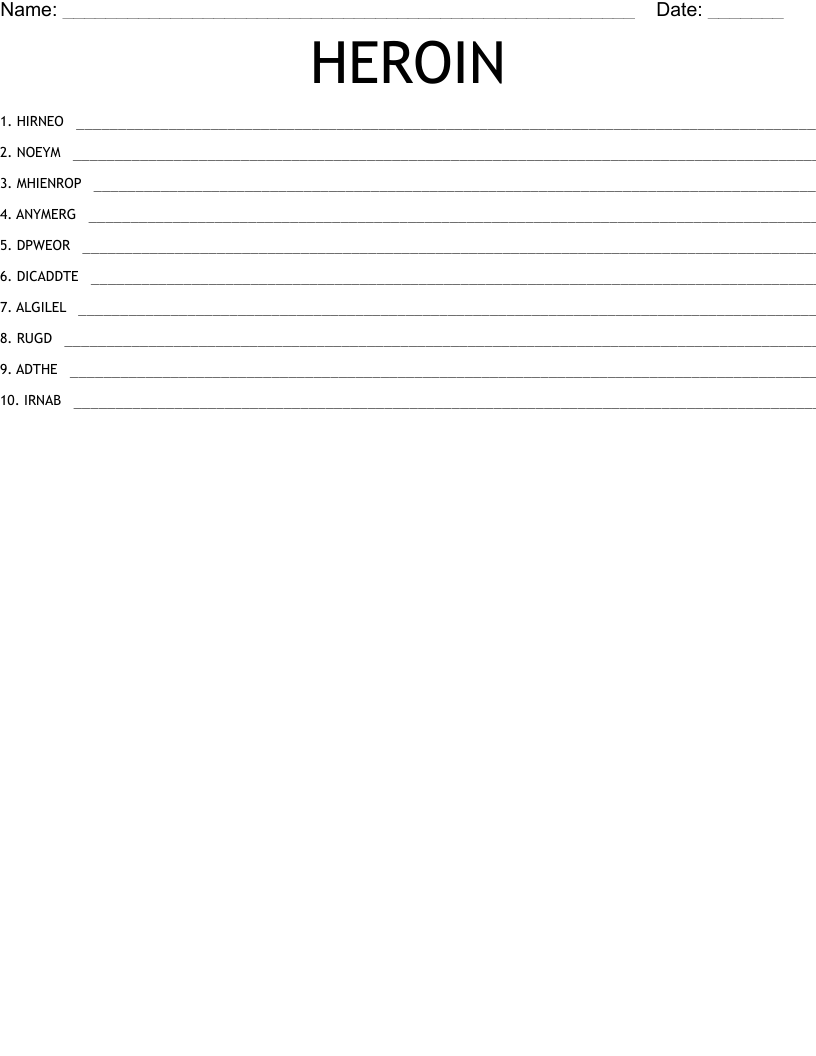 HEROIN Word Scramble - WordMint