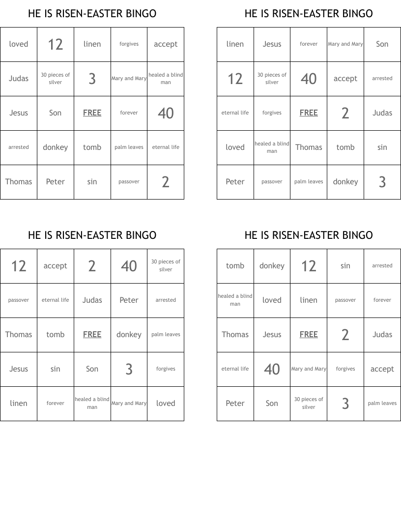 HE IS RISEN-EASTER BINGO - WordMint