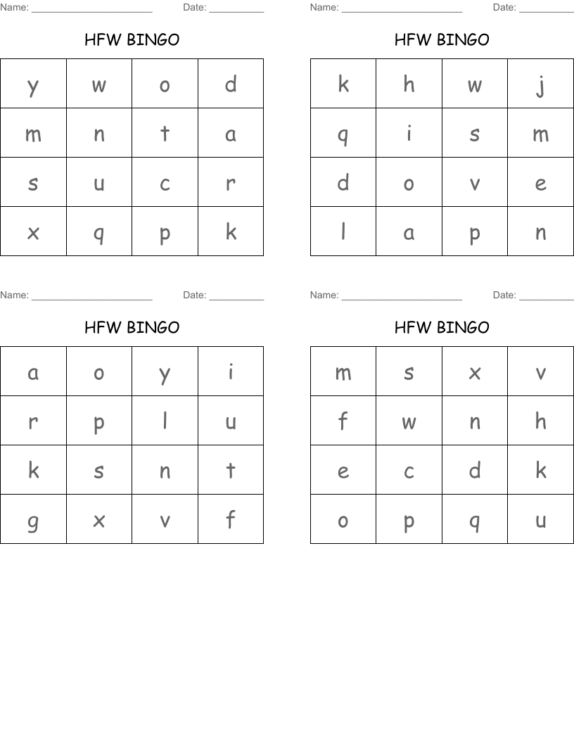 HFW BINGO - WordMint