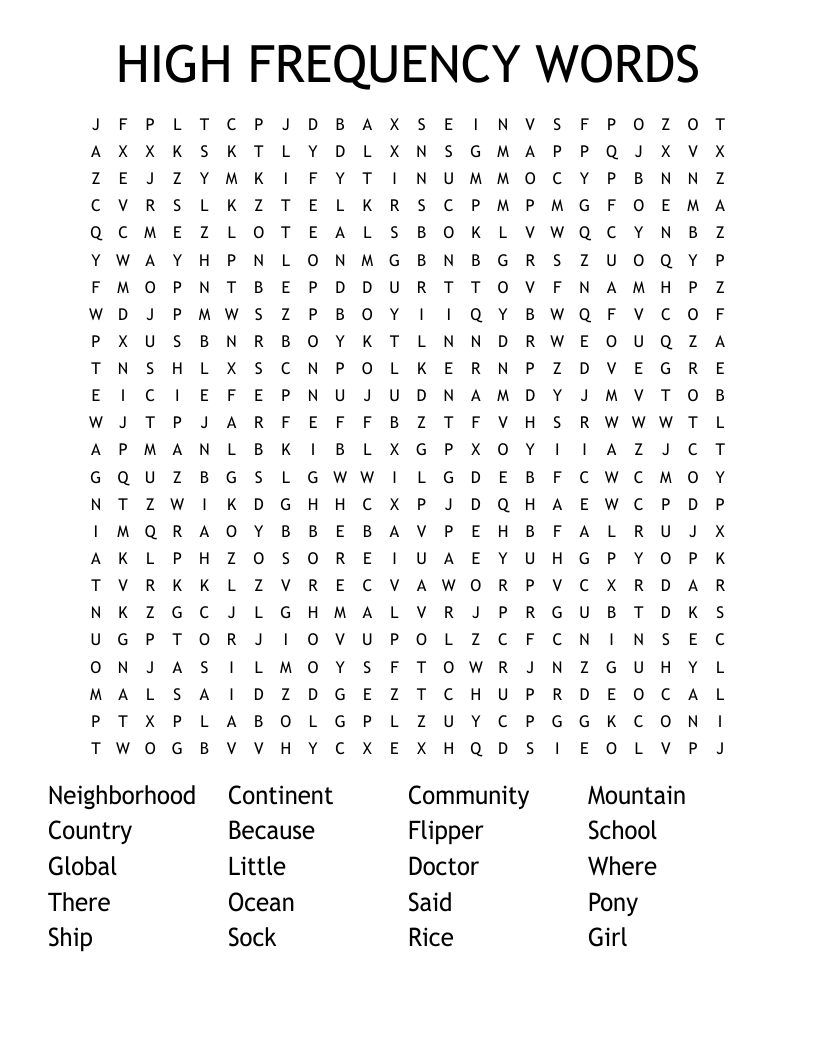 HIGH FREQUENCY WORDS Word Search - WordMint