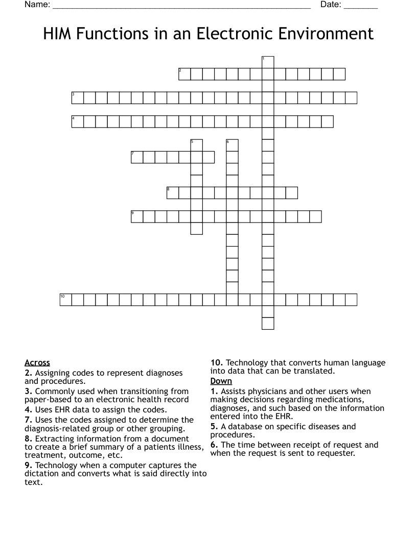 HIM Functions in an Electronic Environment Crossword - WordMint