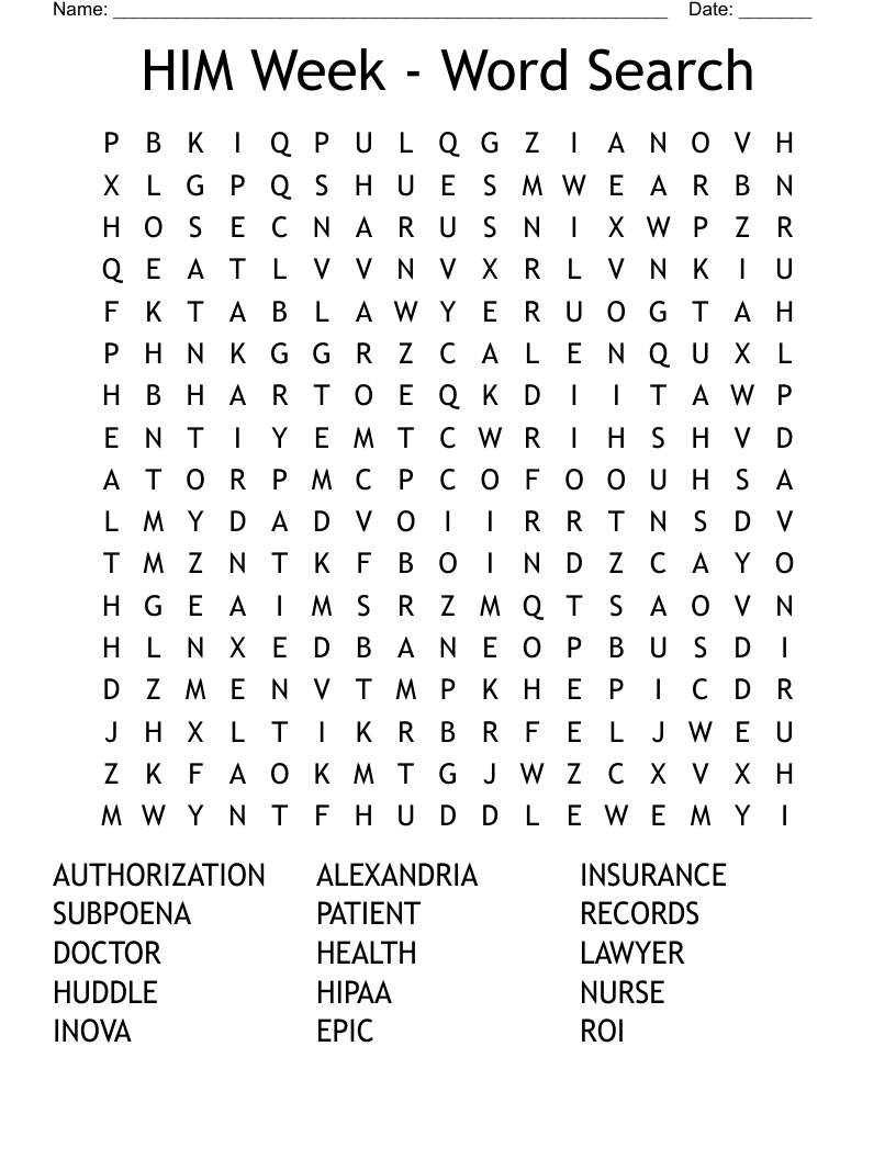 HIM Week - Word Search - WordMint