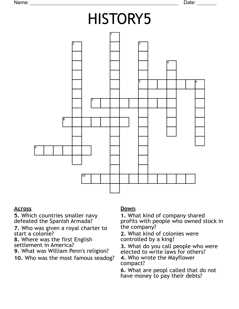 HISTORY5 Crossword - WordMint