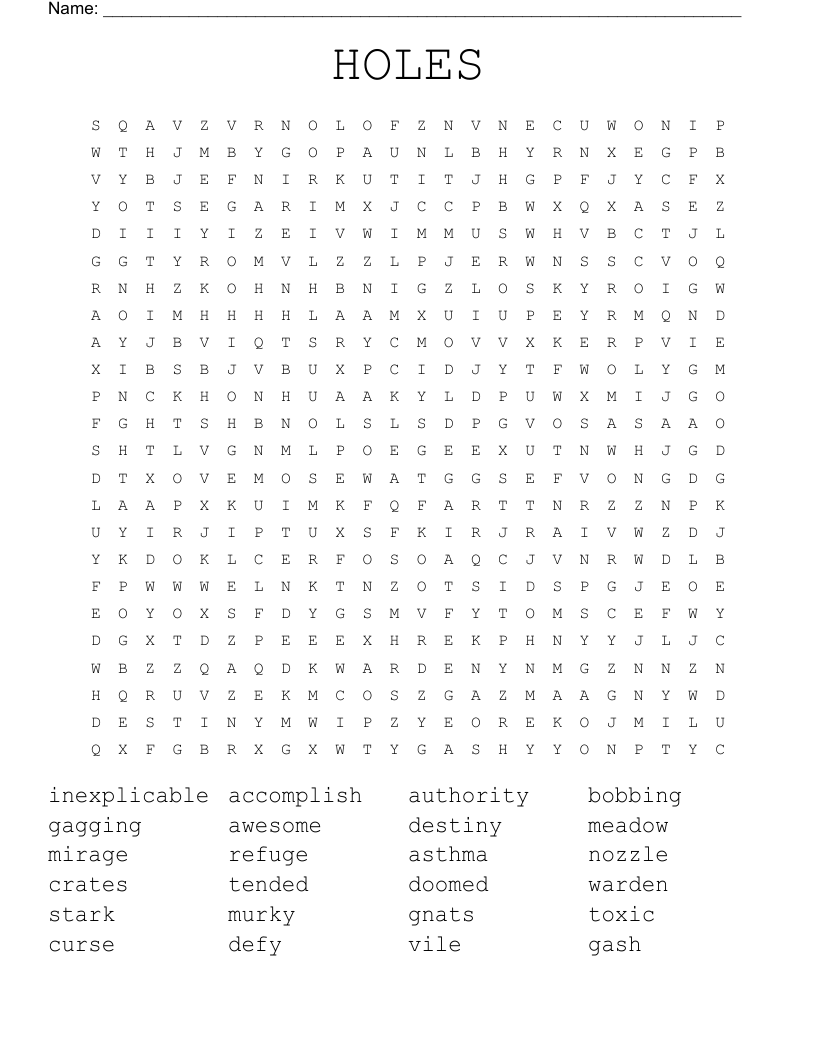 HOLES Word Search - WordMint