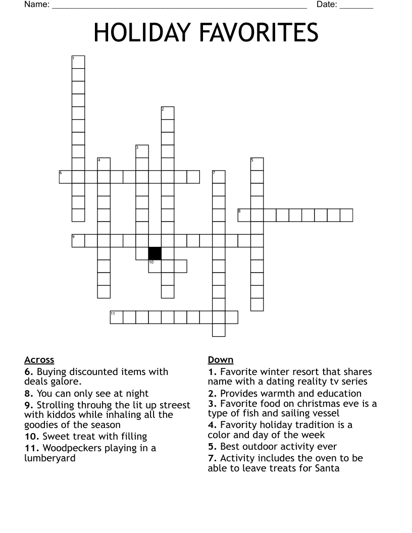 HOLIDAY FAVORITES Crossword - WordMint