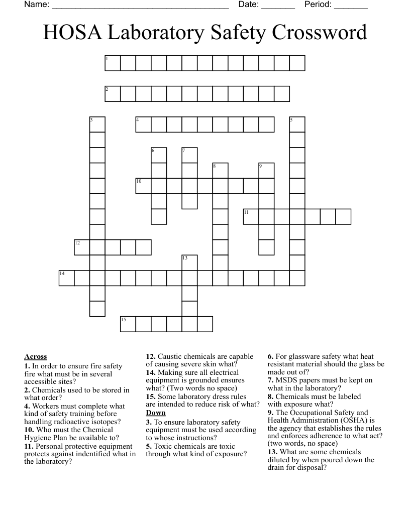 HOSA Laboratory Safety Crossword WordMint