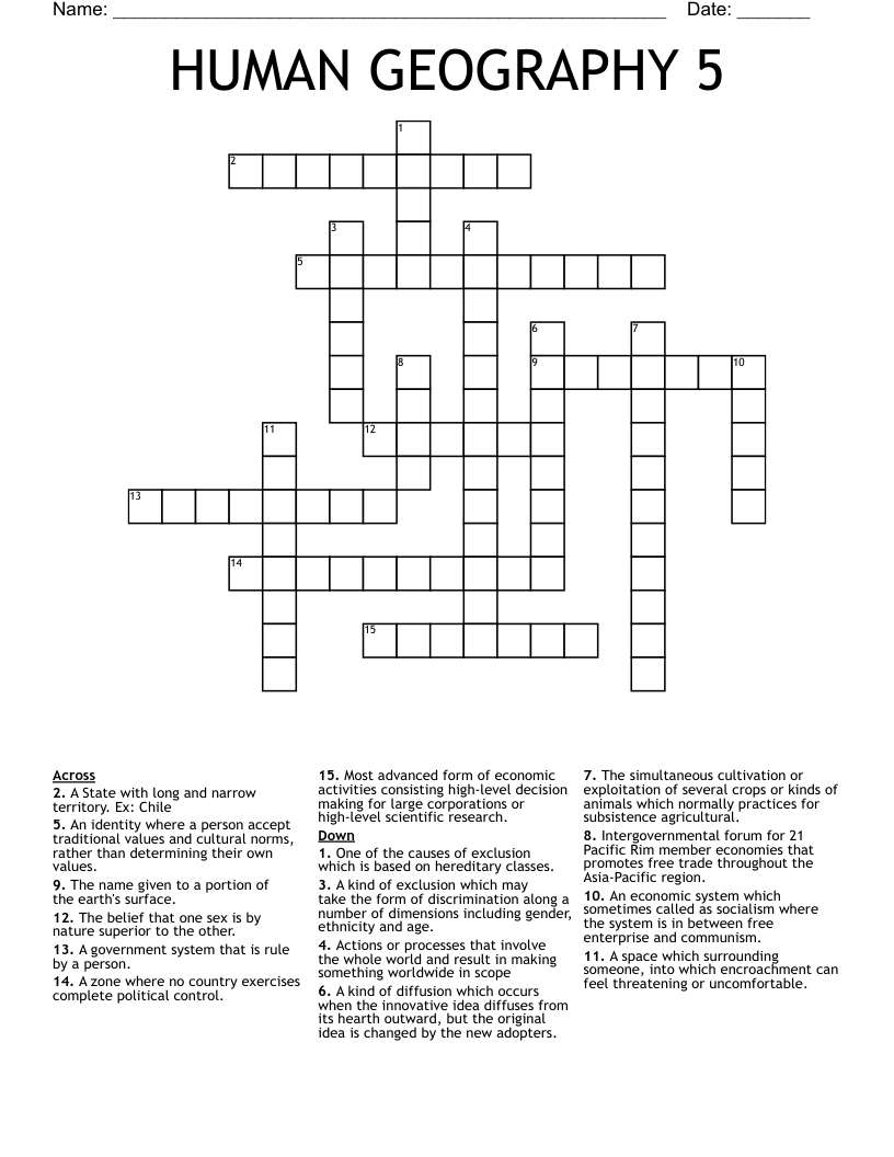HUMAN GEOGRAPHY 5 Crossword - WordMint