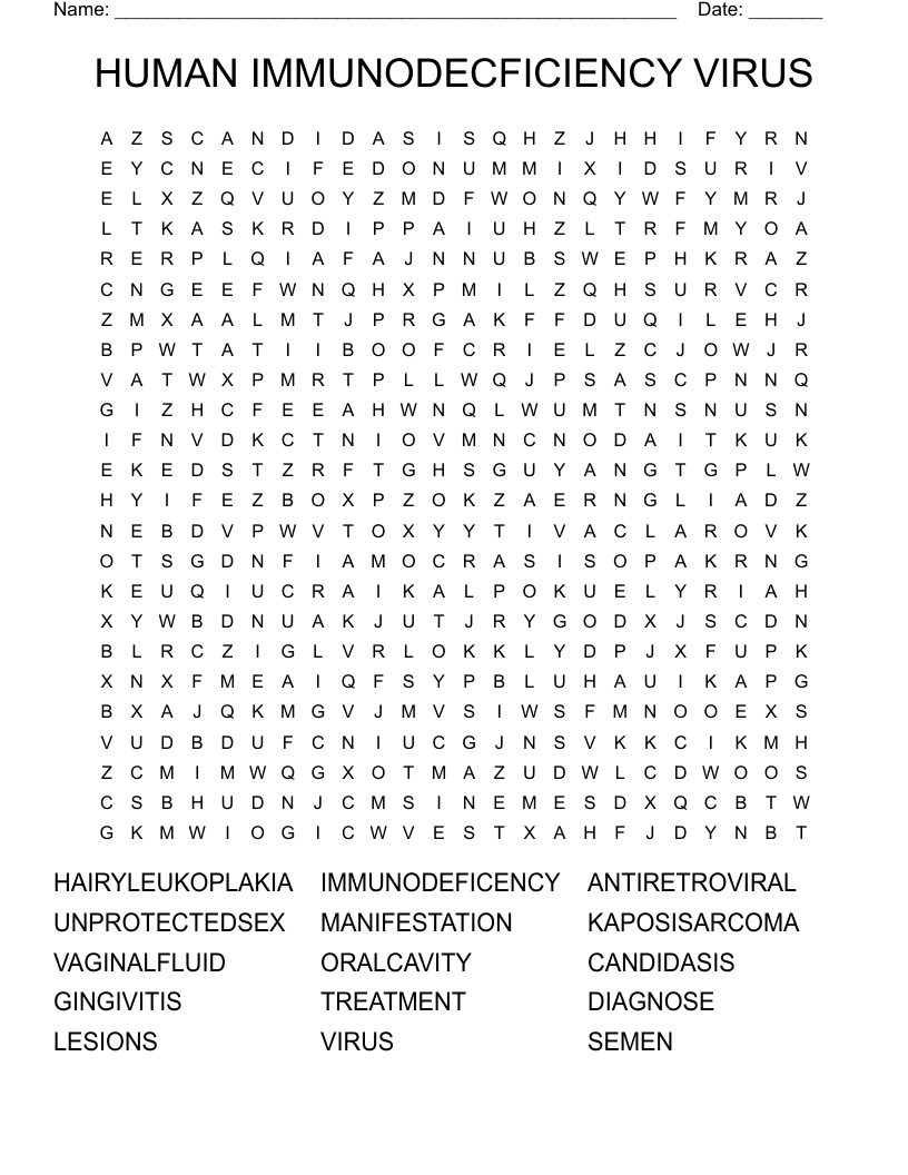 HUMAN IMMUNODECFICIENCY VIRUS Word Search - WordMint