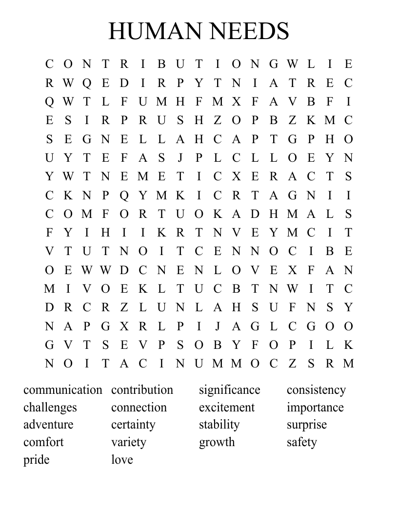 HUMAN NEEDS Word Search - WordMint