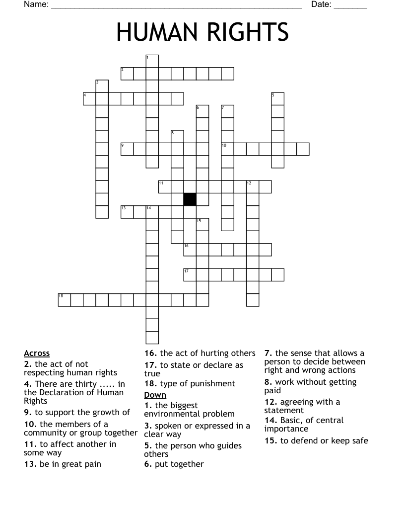 HUMAN RIGHTS Crossword - WordMint