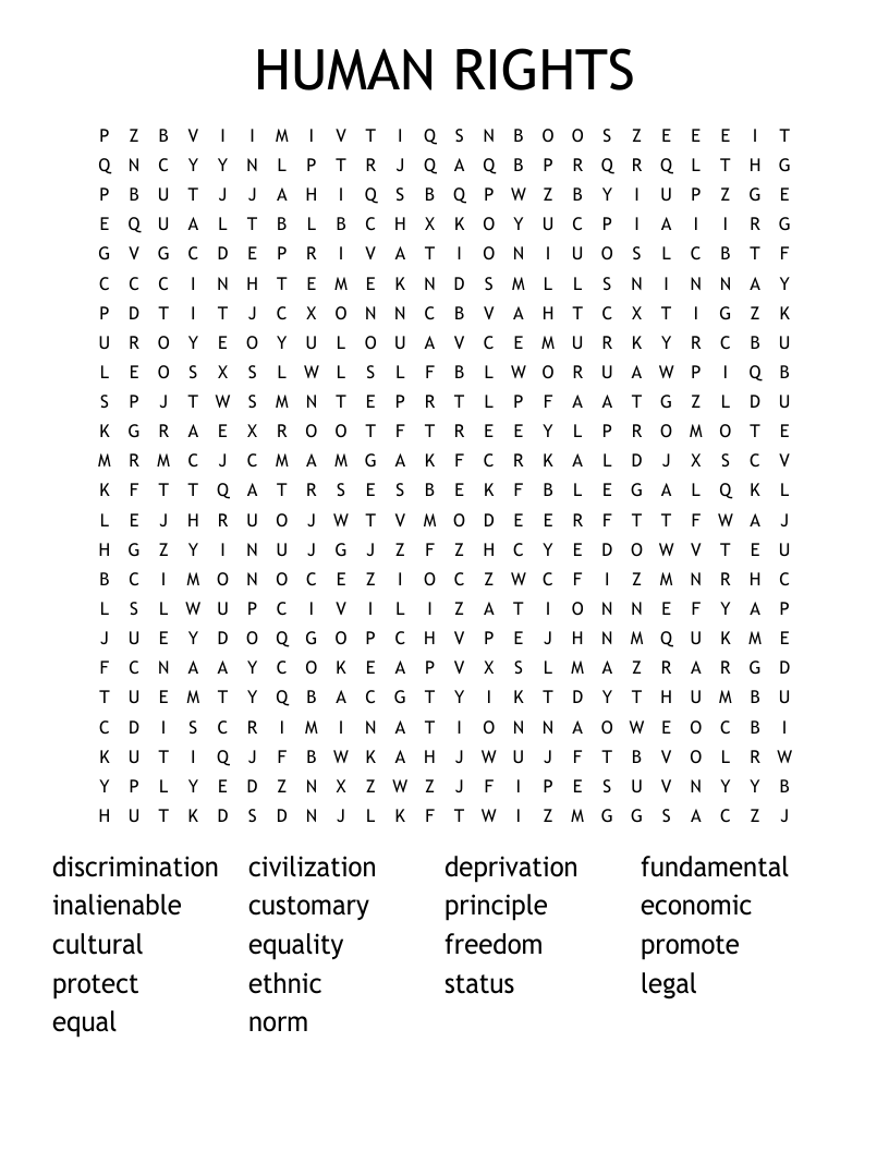 HUMAN RIGHTS Word Search - WordMint