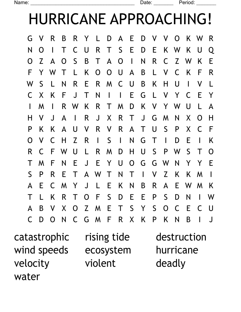 HURRICANE APPROACHING! Word Search - WordMint
