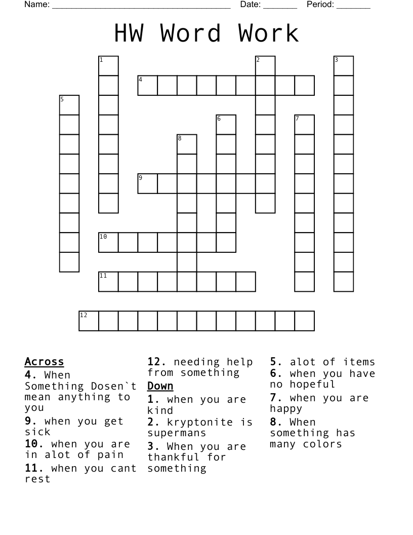 HW Word Work Crossword - WordMint